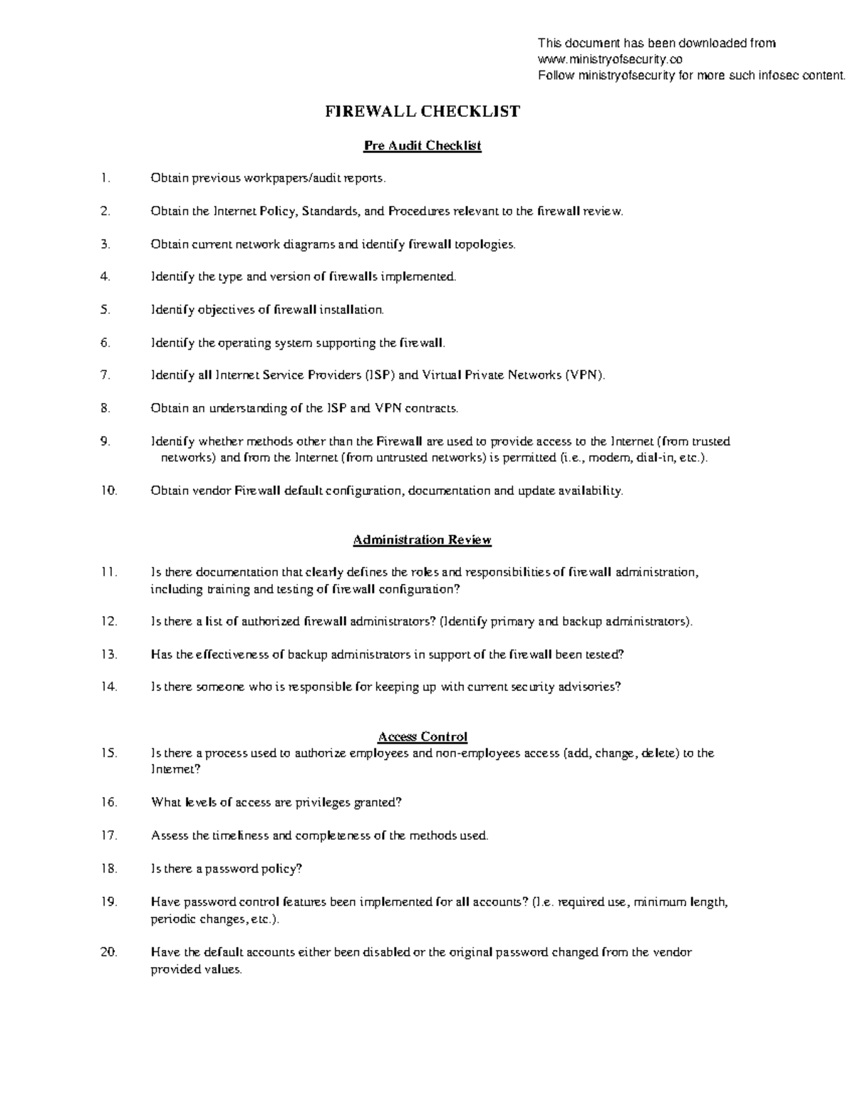 FIREWALL CHECKLIST: Pre-Audit Security Review Guide - Studocu