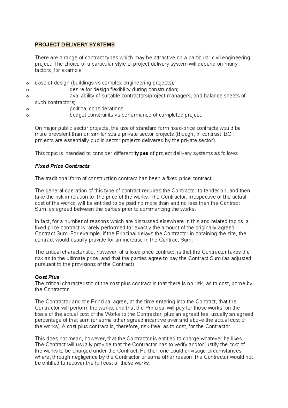 Project Delivery Systems - PROJECT DELIVERY SYSTEMS There are a range ...
