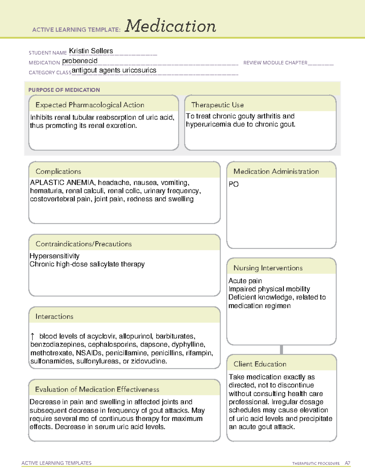 Probenecid System Disorder Sheet - ACTIVE LEARNING TEMPLATES ...