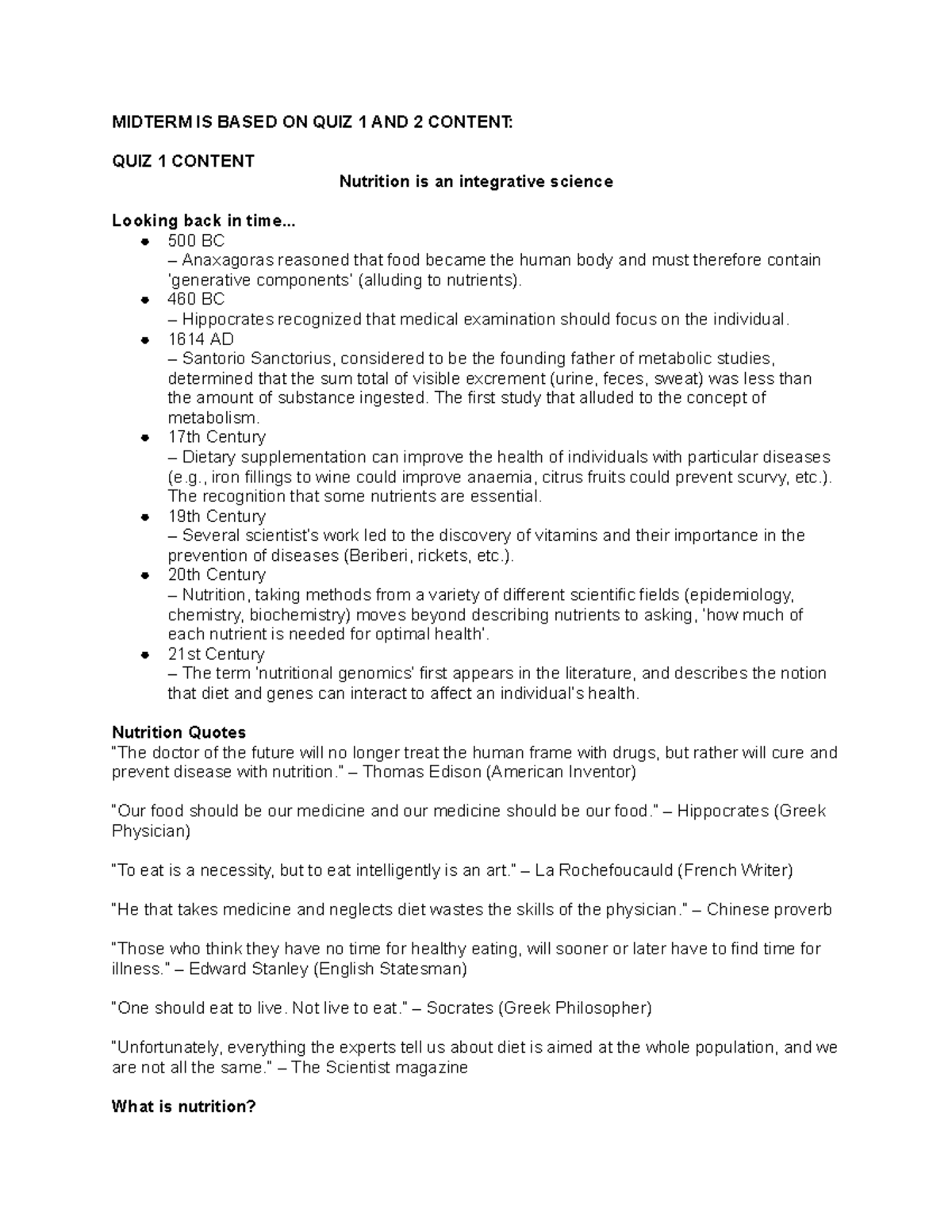 NUTR 101: Midterm Study Notes on Nutrition and Energy Metabolism - Studocu