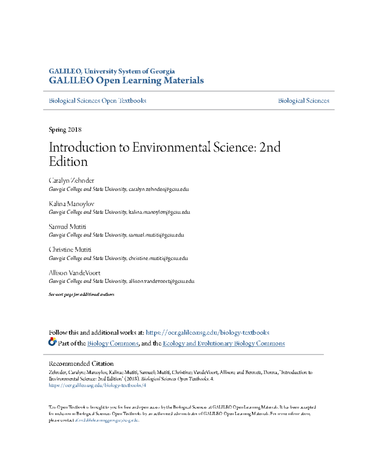 **Biological Sciences: Introduction to Environmental Science OER ...