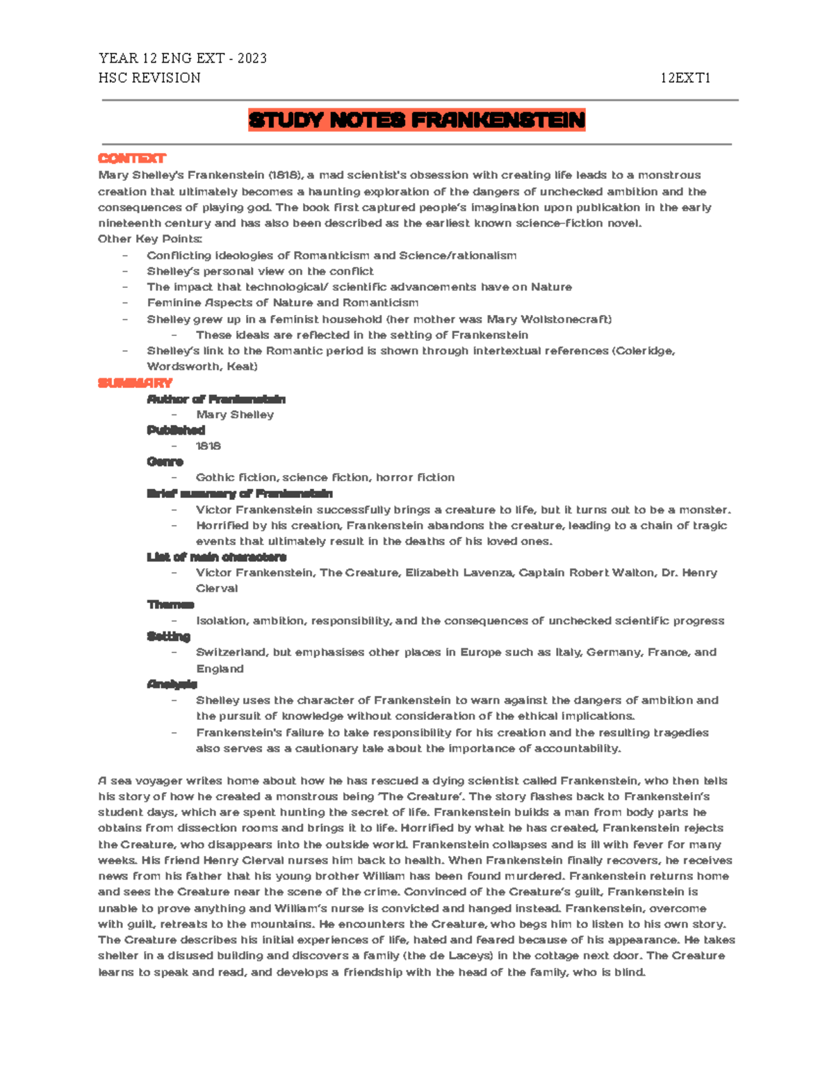 Eng-Ext HSC Study Notes: Frankenstein, Metropolis & Waiting for Godot ...