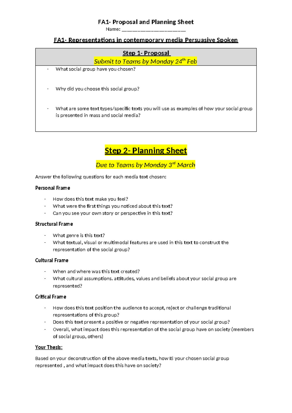 IA1 2025 Proposal and Planning Sheet: Media Representations Analysis - Studocu