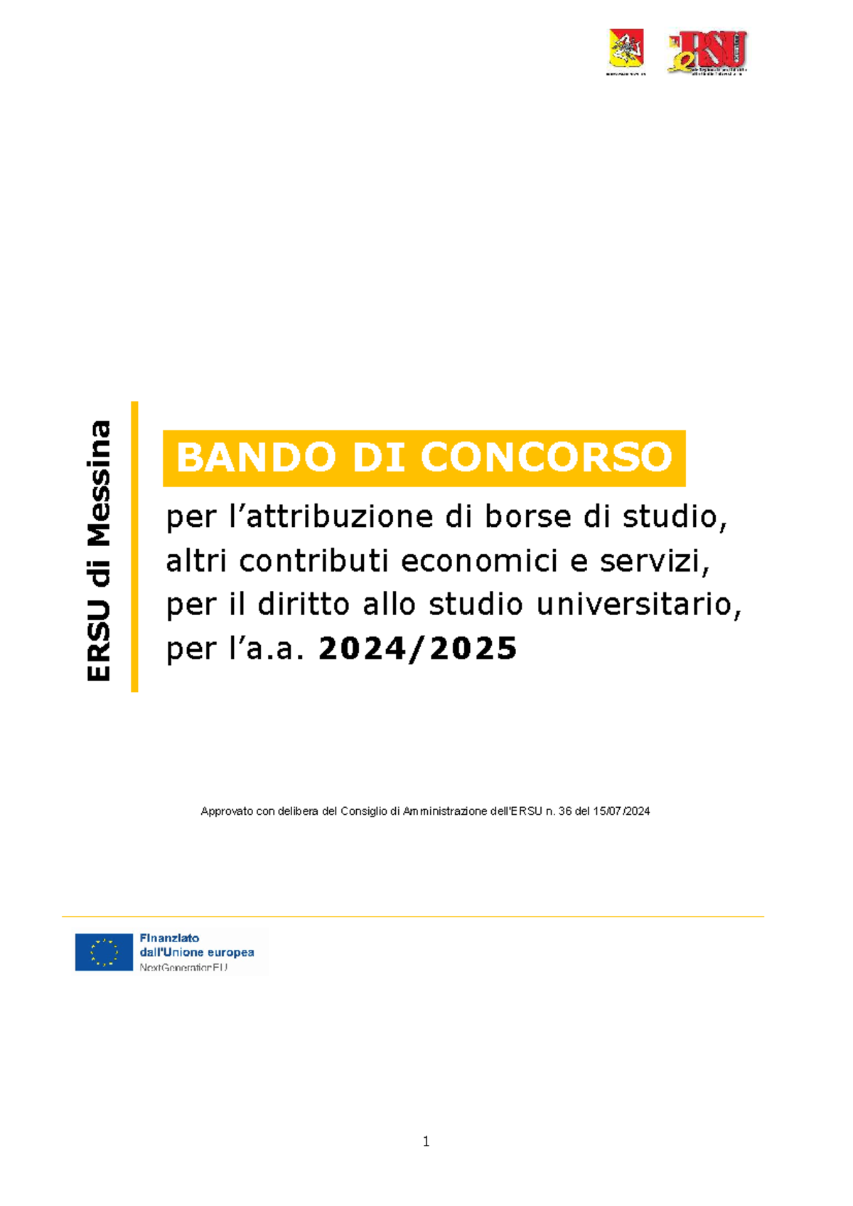Bando di Concorso ERSU Messina 2024-2025 per Borse di Studio e Benefici ...