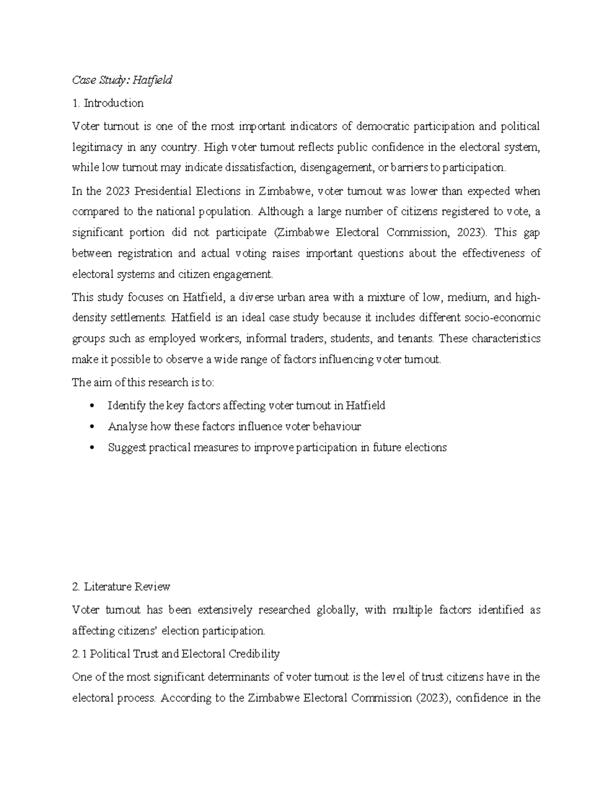 Hatfield Case Study: Factors Influencing Voter Turnout in 2023 - Studocu