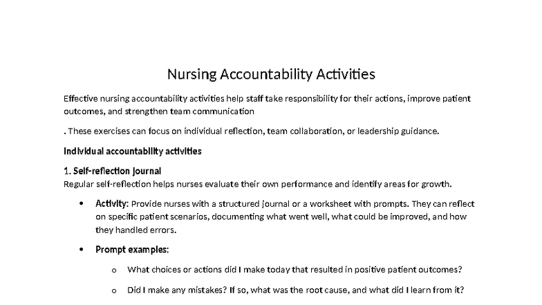 NUR 301: Effective Nursing Accountability Activities for Improved Care ...