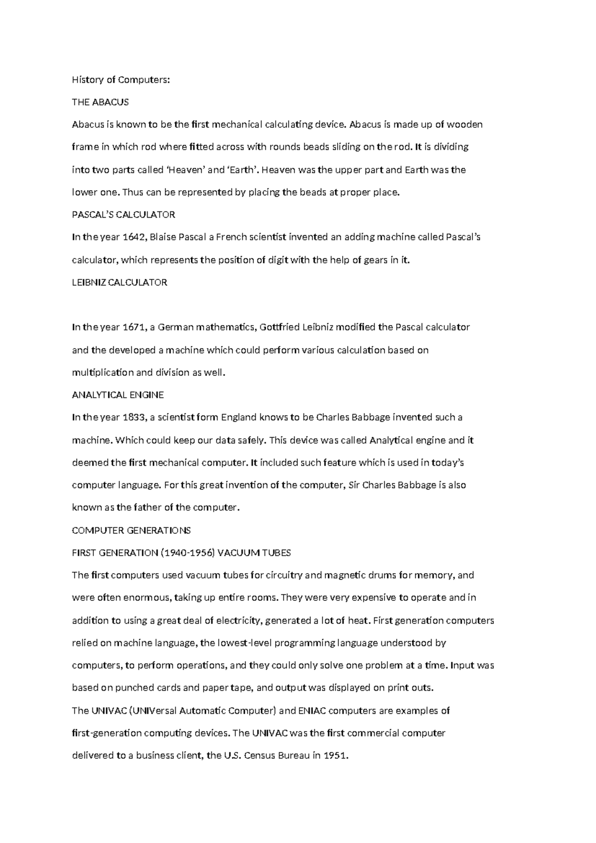 EOC - Notes: Evolution of Computers from Abacus to Microprocessors ...