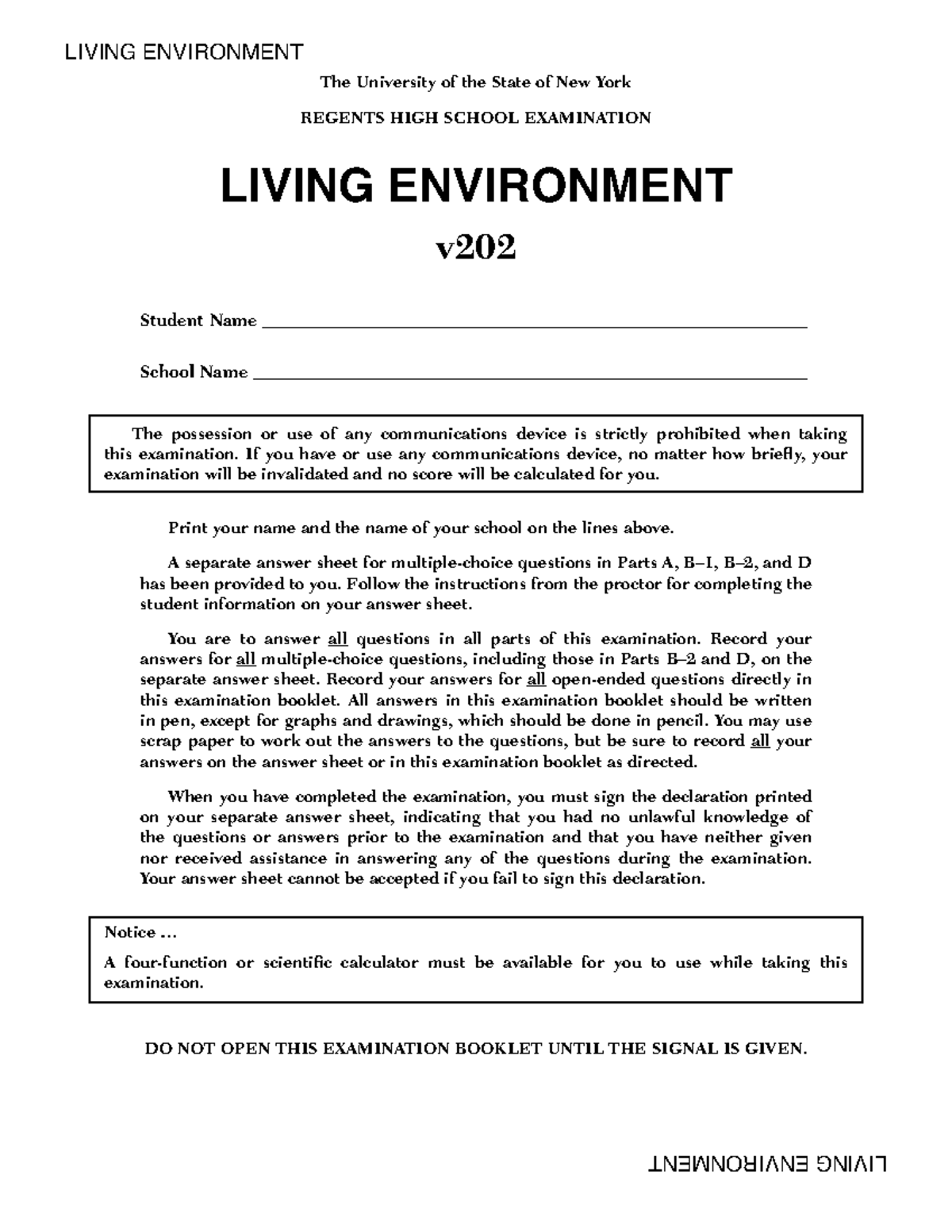 LENV V202 - Practice Regents Exam for Living Environment - Studocu