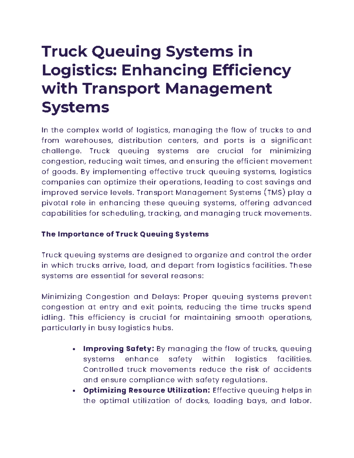 Truck Queuing Systems in Logistics: TMS for Enhanced Efficiency - Studocu