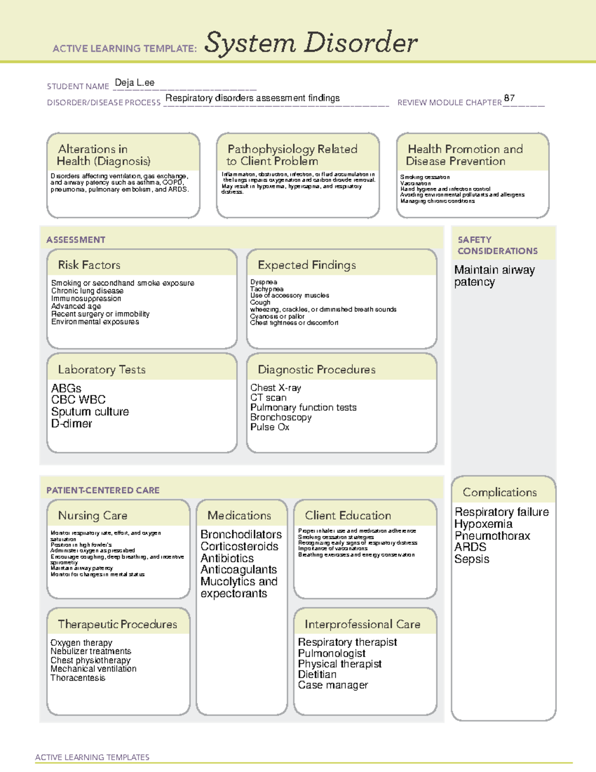 ACTIVE LEARNING TEMPLATE: Respiratory Disorders Assessment Findings ...