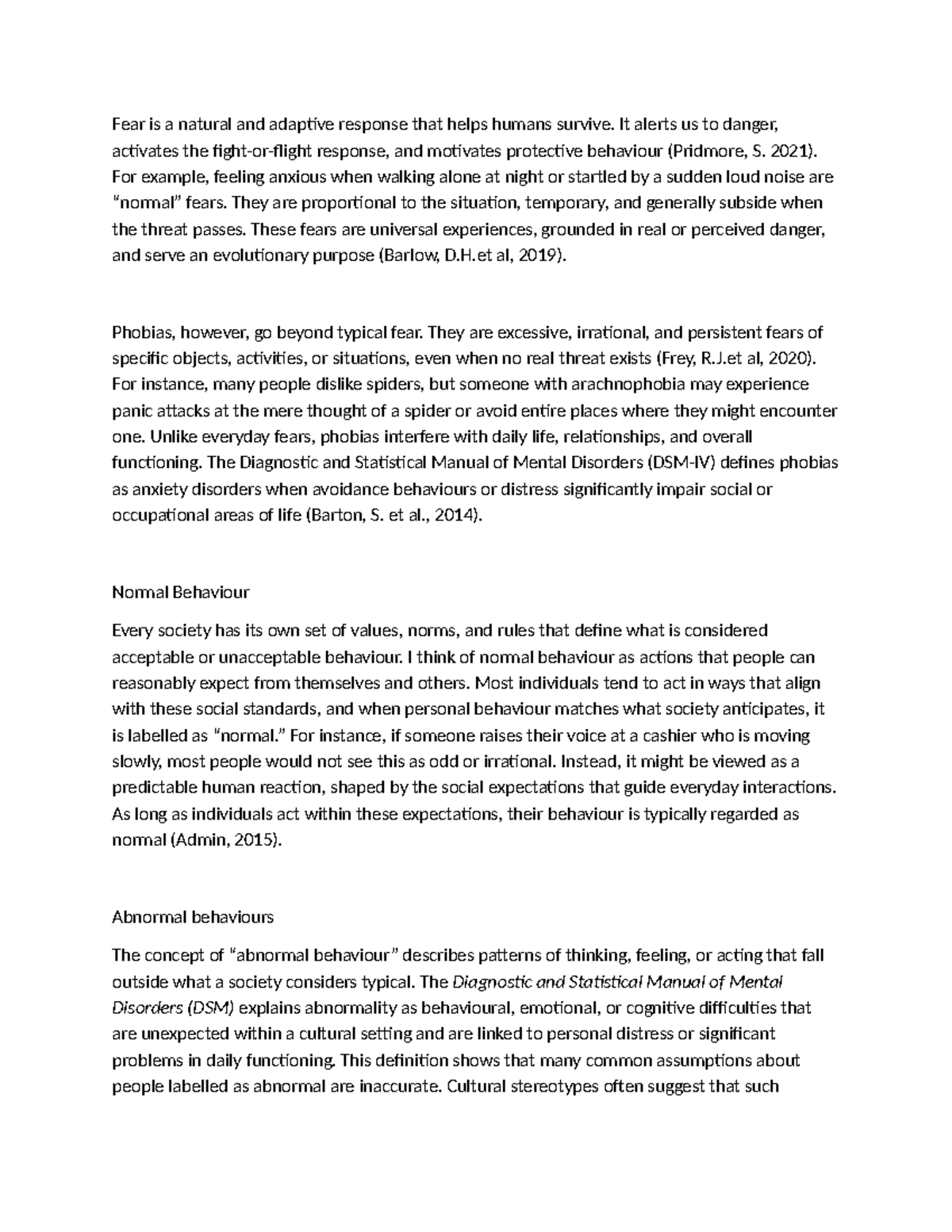 HS 4241 Unit 3 DF: Understanding Fear, Phobias, and Normal Behavior ...