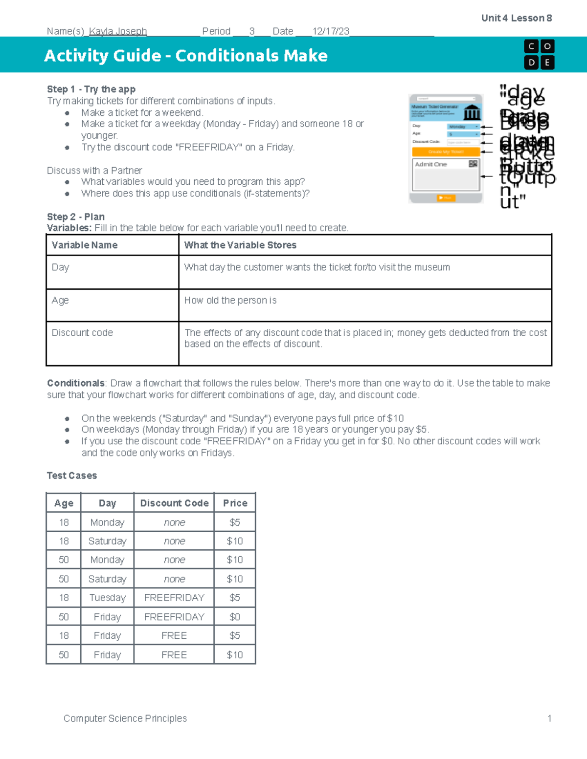 Conditionals Activity Guide - Unit 4 Lesson 8 Overview - Studocu