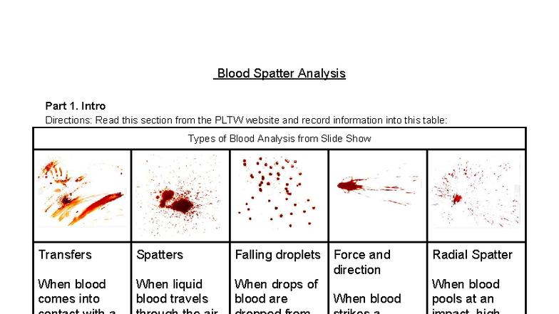 Activity 1.1.4 - Blood Spatter Analysis Lab Report - Studocu