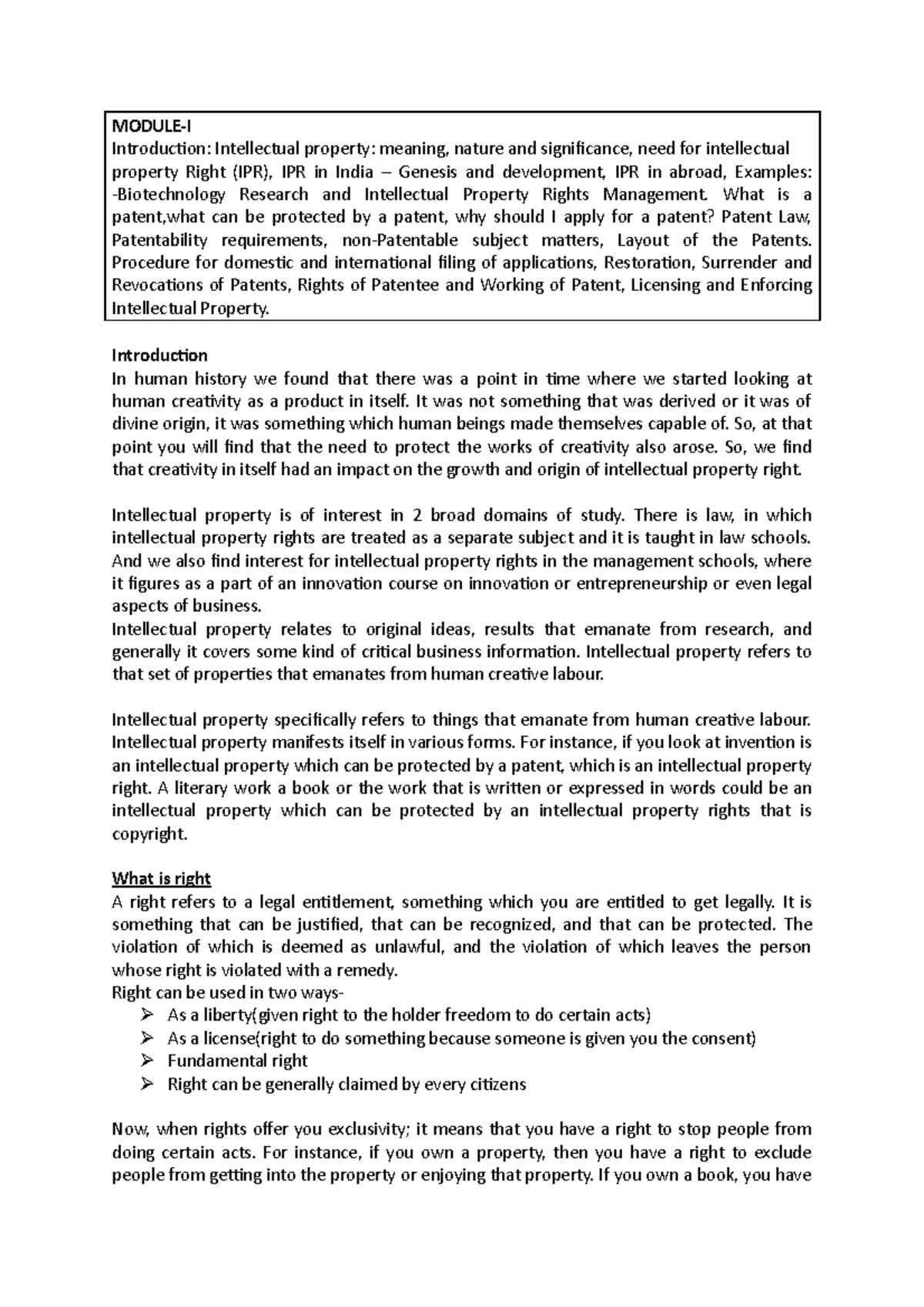 Module 1: Intellectual Property Rights Insights - ASA Study Notes - Studocu