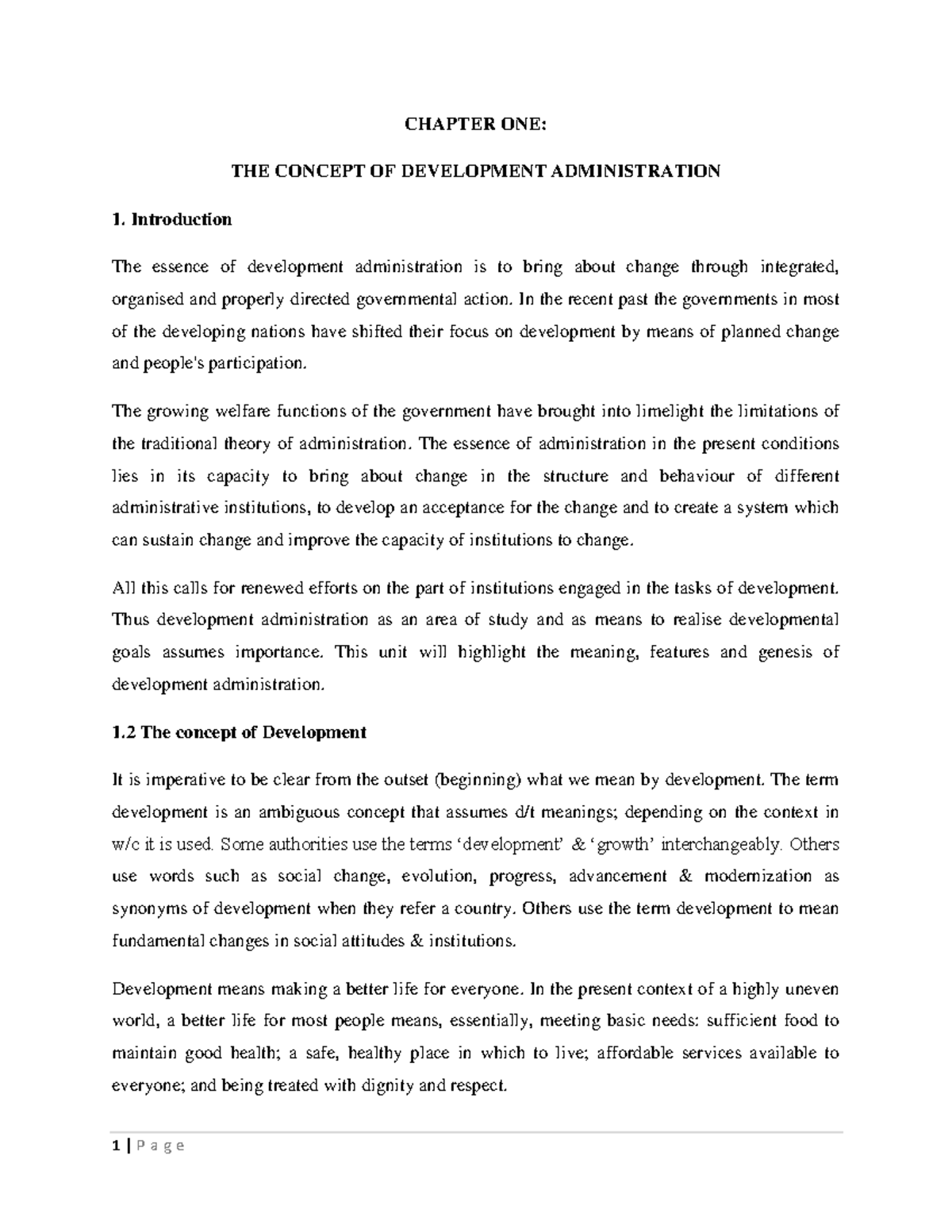 CHAPTER ONE: UNDERSTANDING DEVELOPMENT ADMINISTRATION - Studocu