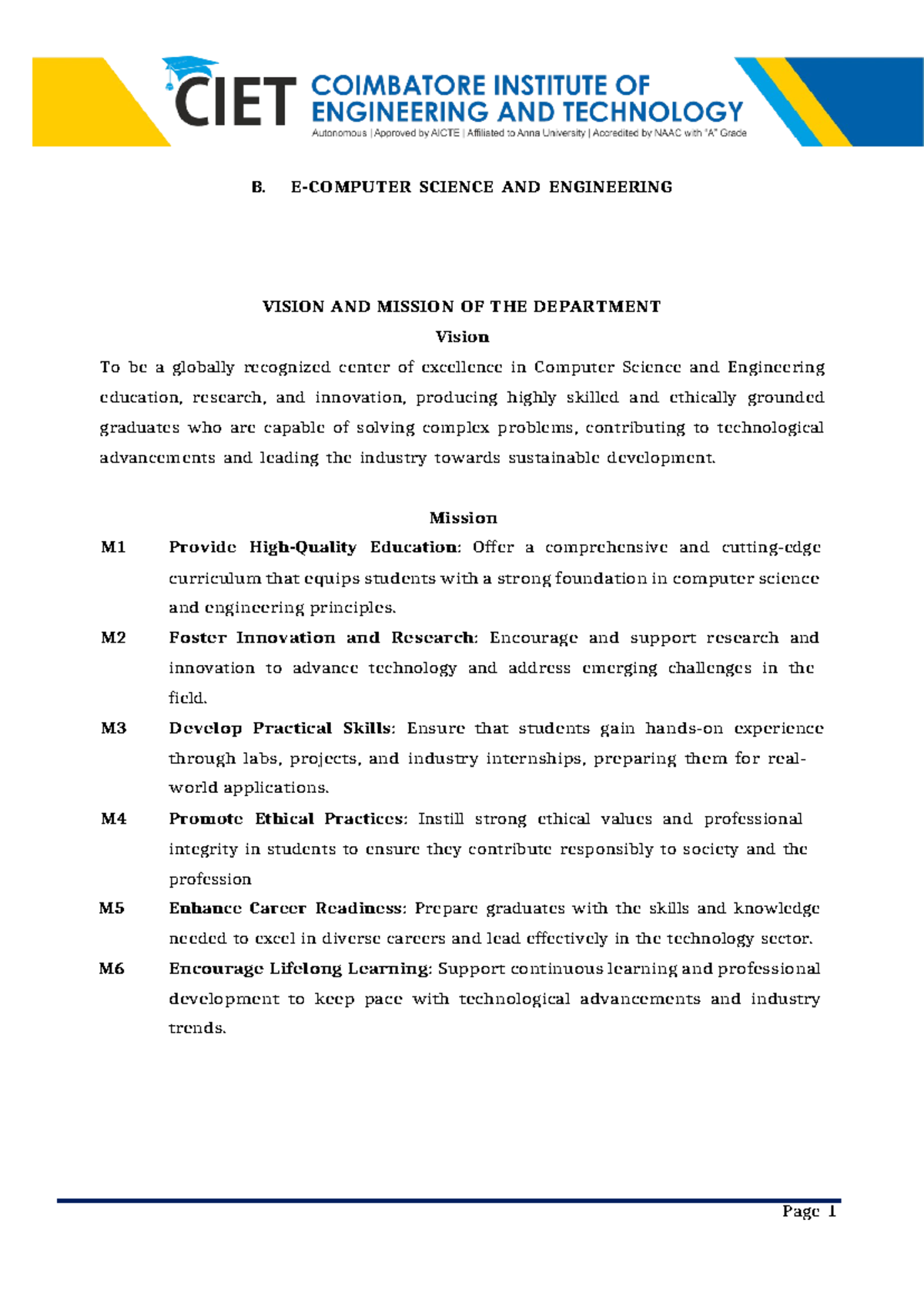 Vision Mission - dsfg - B. E-COMPUTER SCIENCE AND ENGINEERING VISION ...