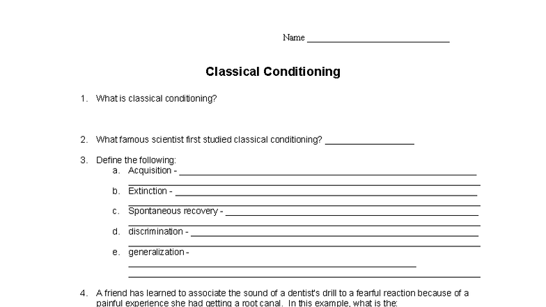 Classical Conditioning Overview and Practice Questions - Studocu
