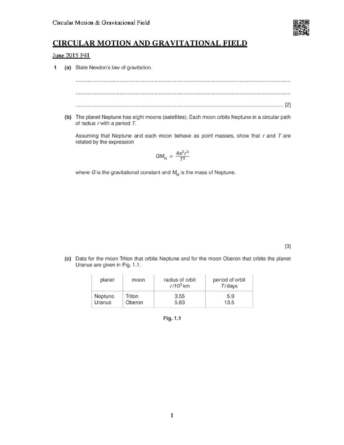 Gravitational Field: Circular Motion Study Notes (June 2015 - June 2017 ...