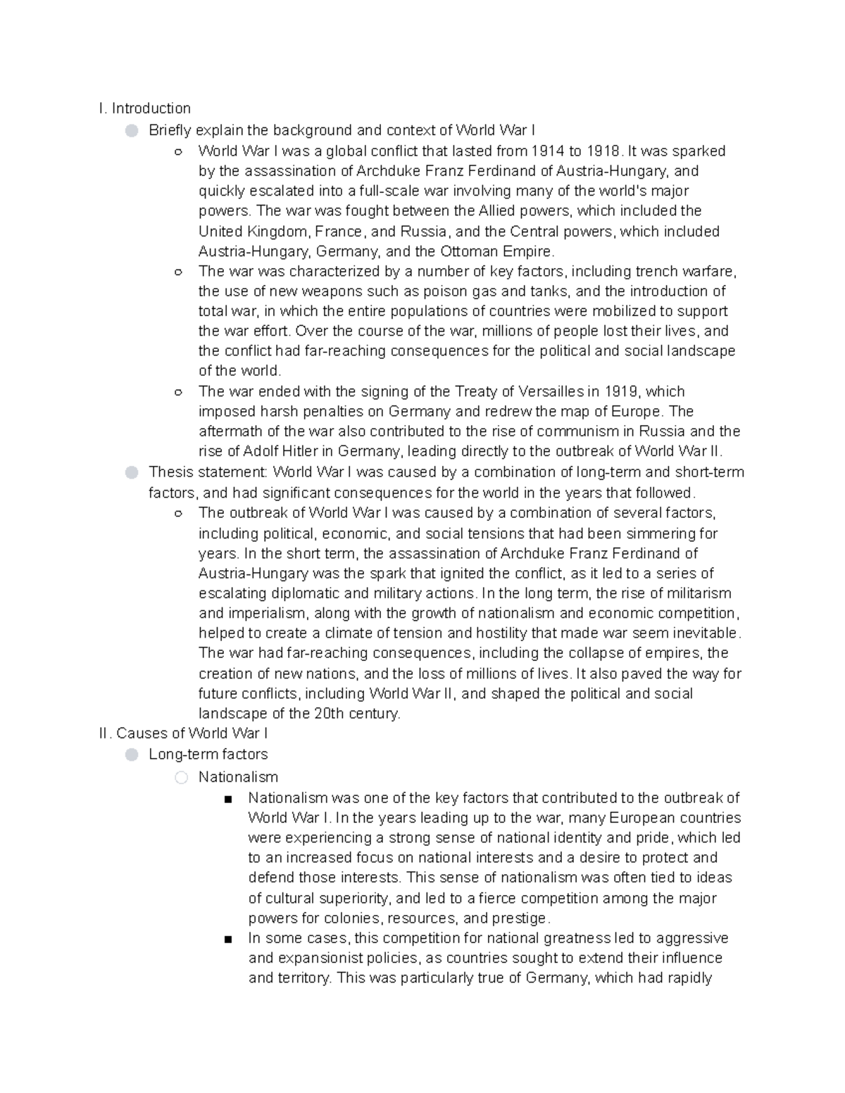 The causes and consequences of World War I - I. Introduction Briefly ...