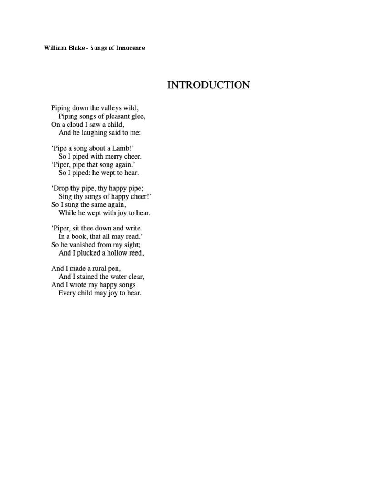 William Blake: Thematic Analysis of "Songs of Innocence" & "Experience ...