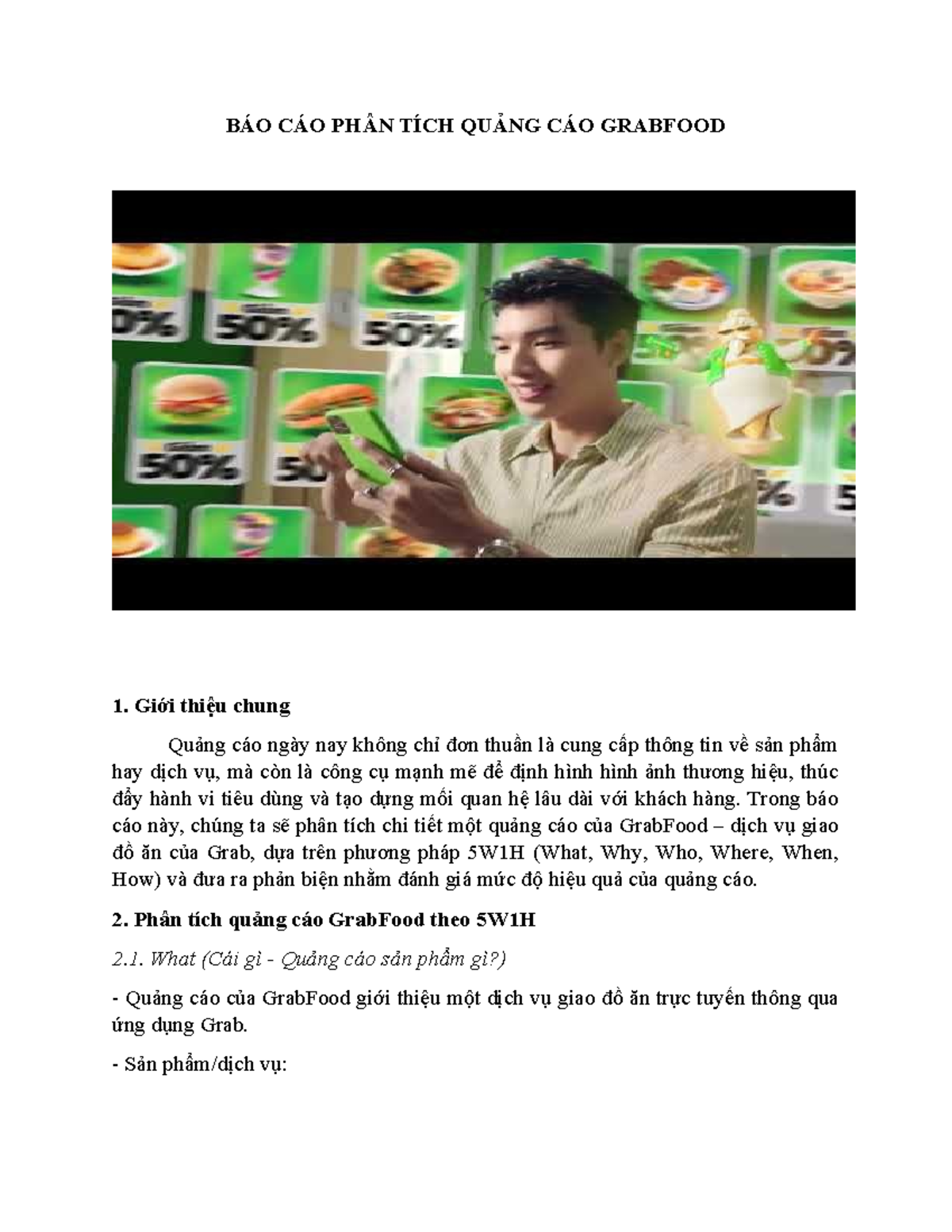 Phân Tích Quảng Cáo GrabFood Theo Phương Pháp 5W1H - BÁO CÁO 46 PHAN HÀ - Studocu