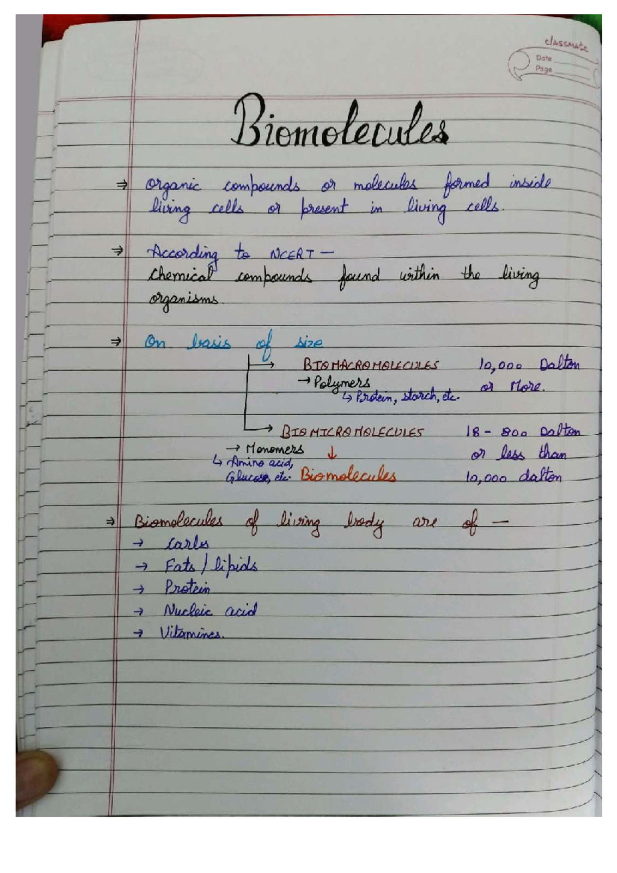 Biomolecules Overview - Class Notes (Biology 101) - Studocu