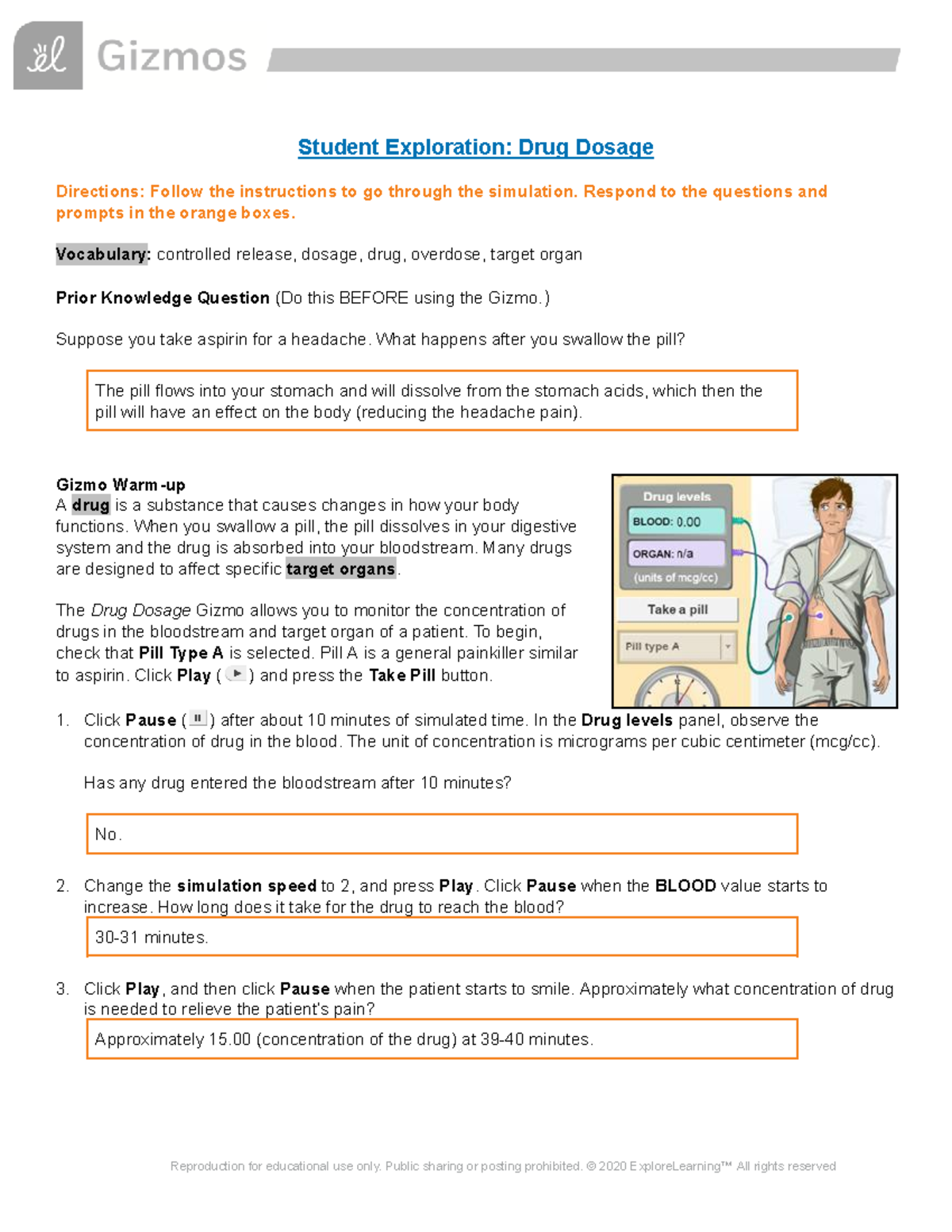 Drug Dosage Simulation (Gizmo) Exploration and Worksheet Guide - Studocu
