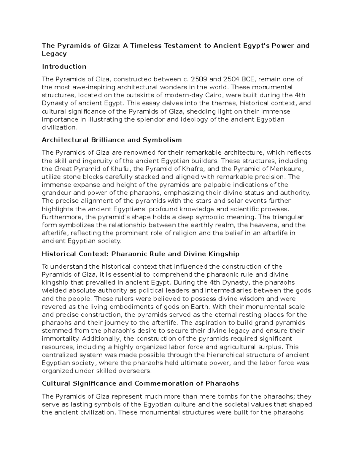 GIZA 101: Essay on the Cultural and Architectural Significance of the ...