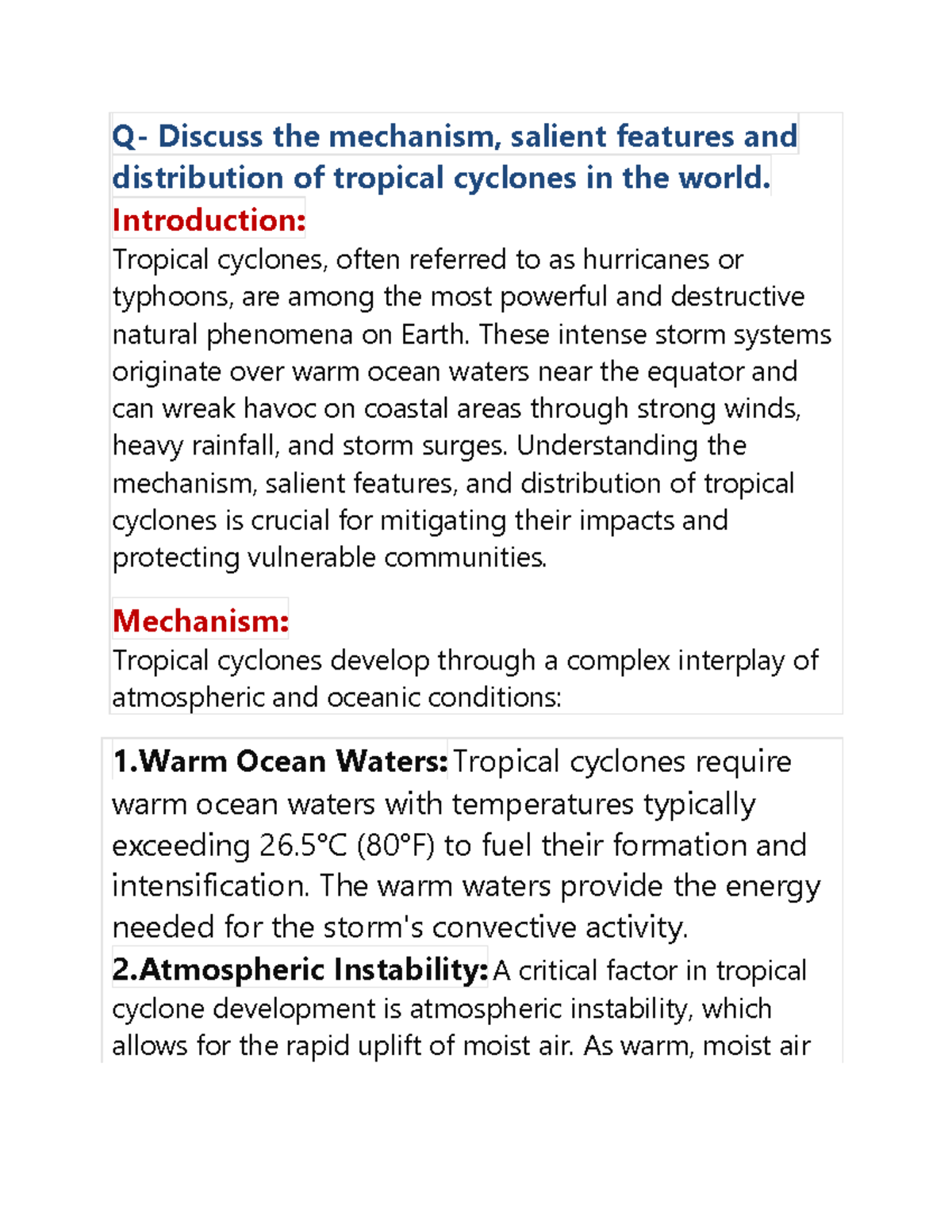 Tropical Cyclone - Geography - Q- Discuss the mechanism, salient ...