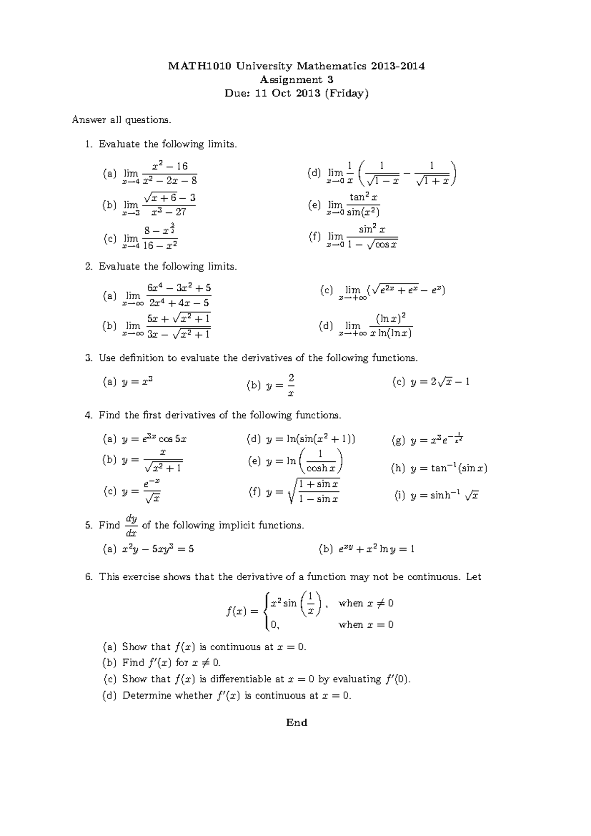 2013 math1010 assmt 3 - Notes - MATH1010 University Mathematics 2013 ...