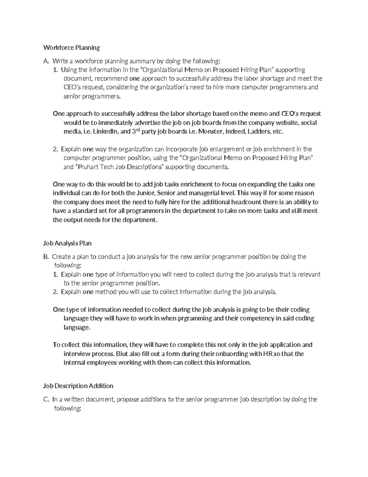 Workforce Planning Summary & Job Analysis for D354 Task 1 - Studocu