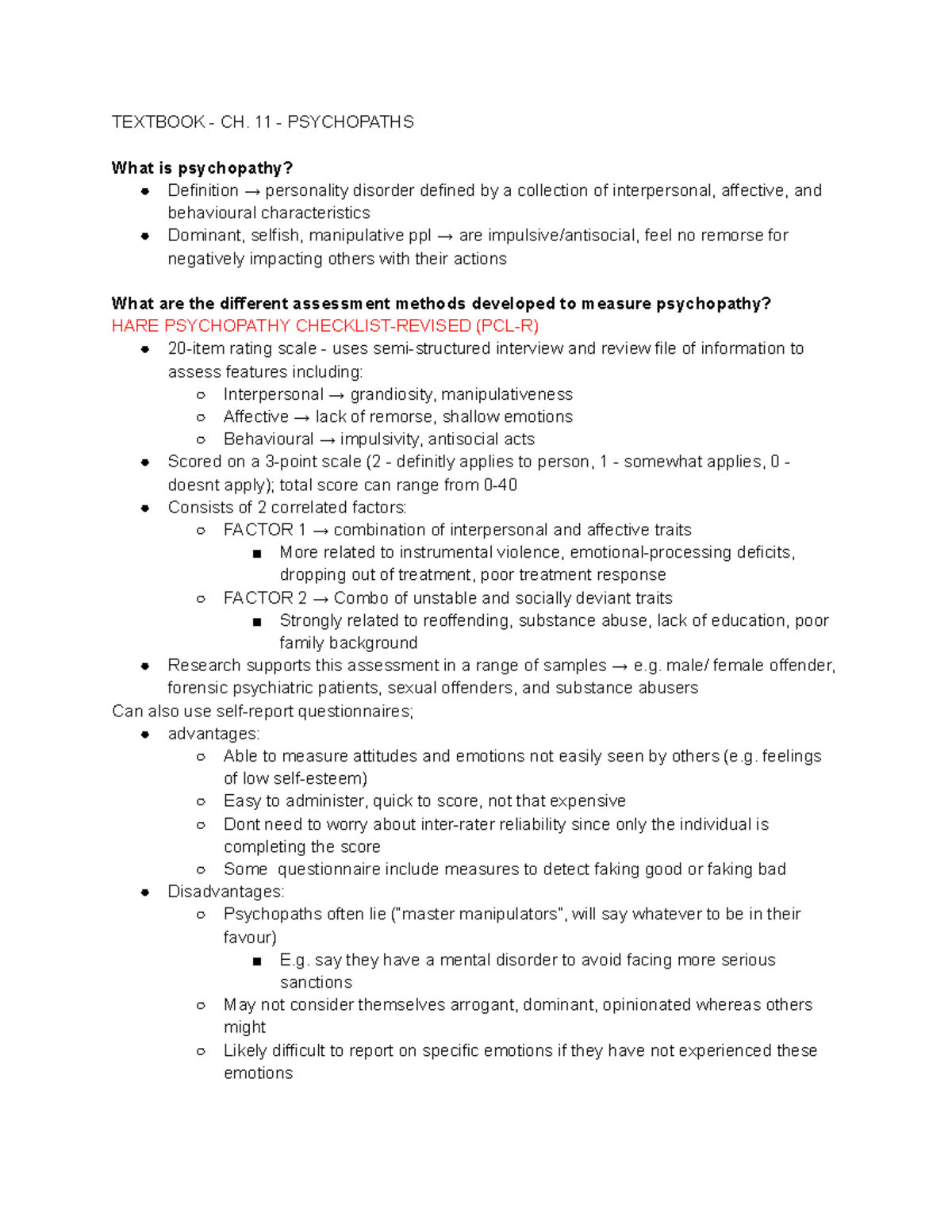 TEXTBOOK CH. 11 PSYCHOPATHS: Understanding Psychopathy and Assessment ...