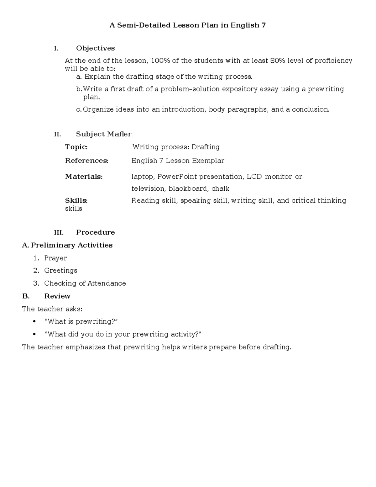 Q4 English 7 Lesson Plan: Drafting an Expository Essay - Studocu