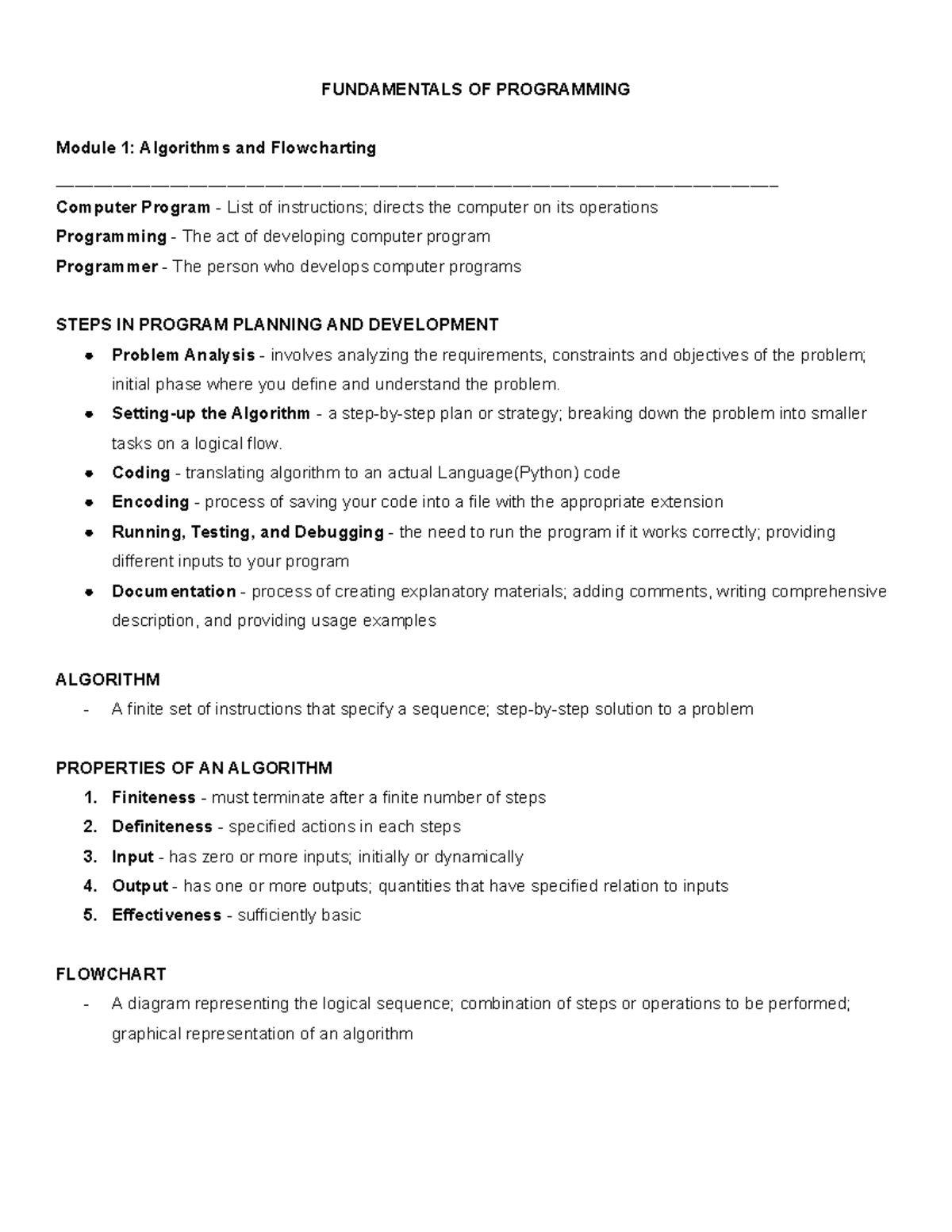 Fundamentals of Programming (CS101): Comprehensive Review Guide - Studocu