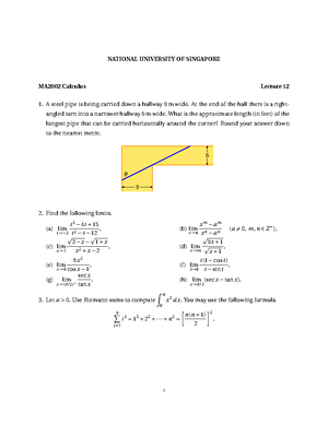 MA2002 Exercise 5 - NATIONAL UNIVERSITY OF SINGAPORE MA2002 Calculus Lecture 5 Consider the ...