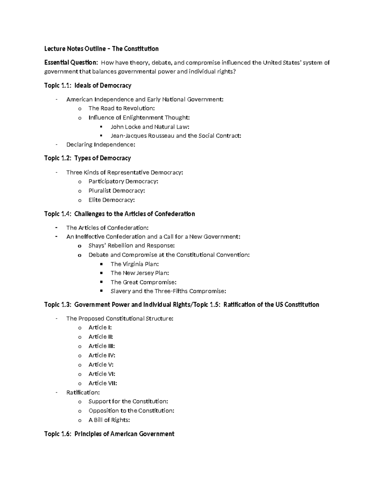 1. Lecture Notes Outline - The Constitution - Lecture Notes Outline ...