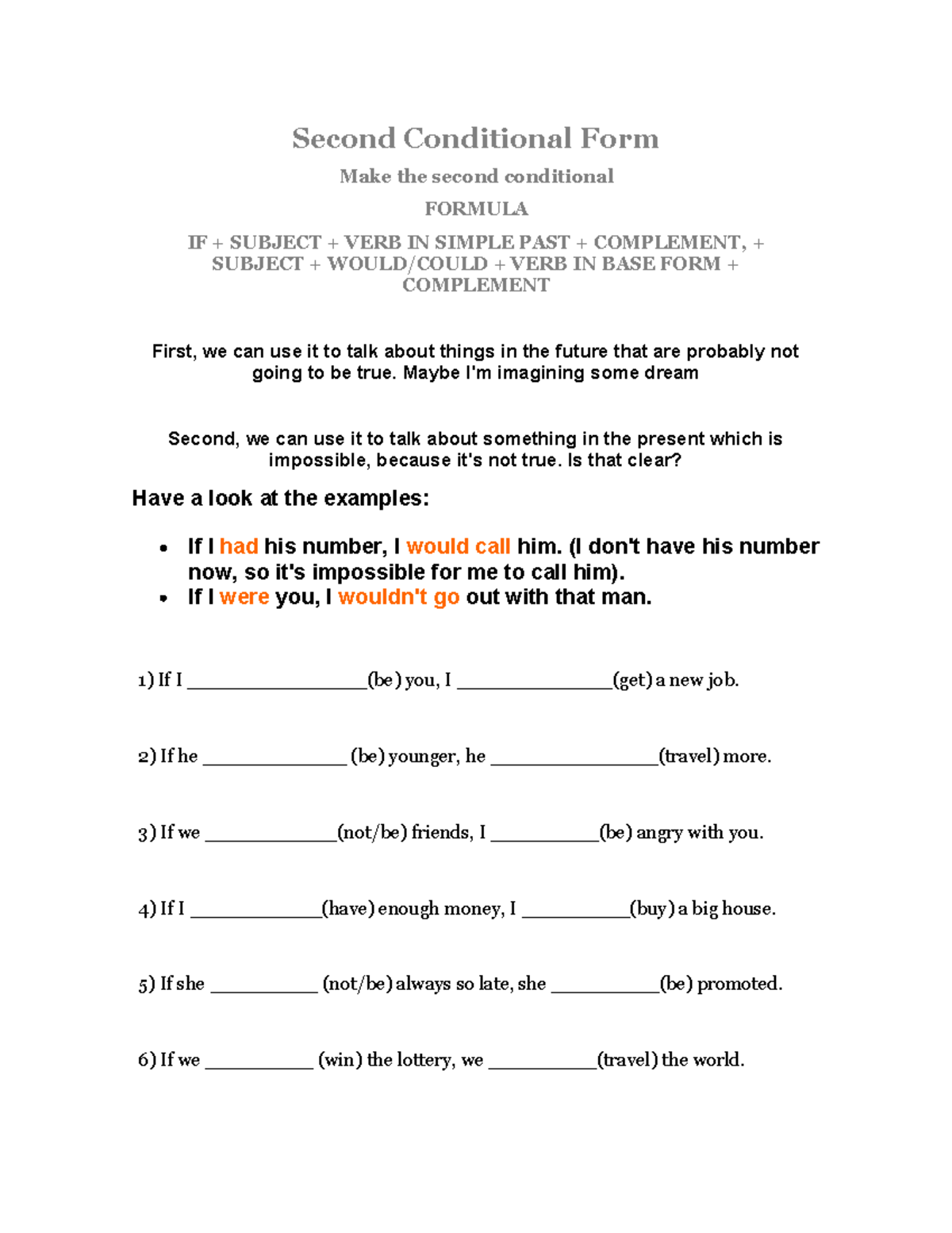 2ND Conditional Exercises for Practice and Understanding - Studocu