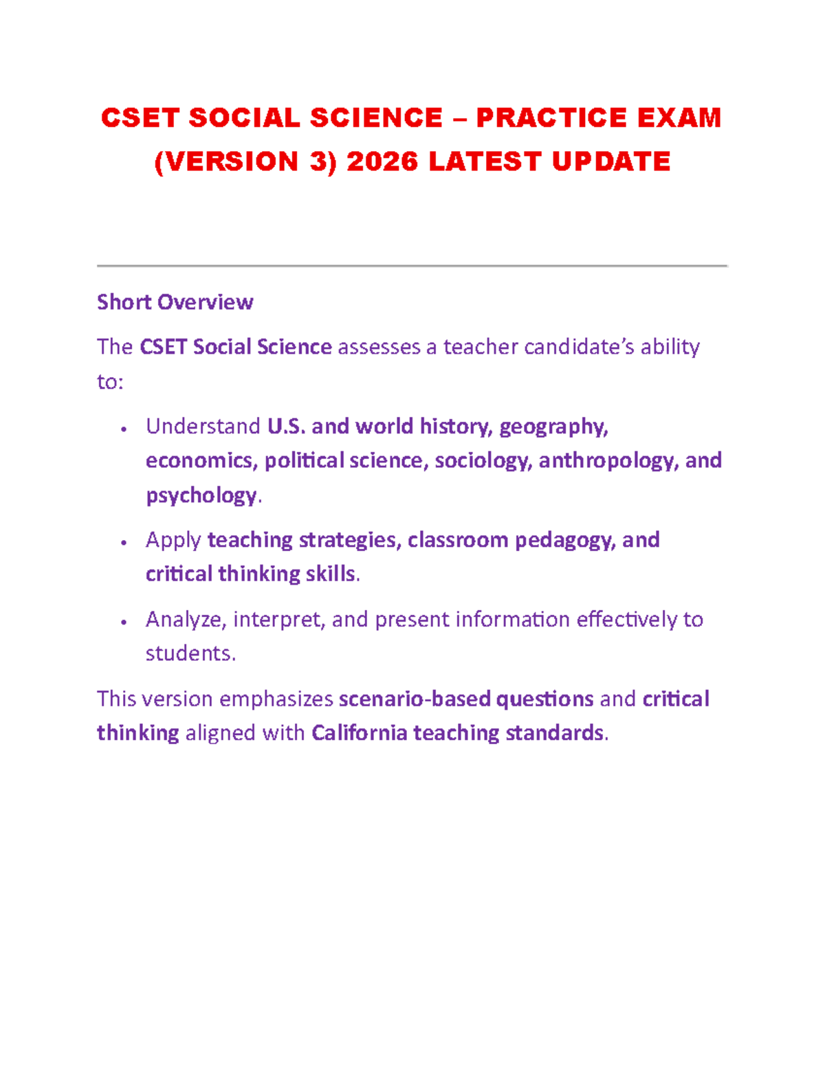 CSET Social Science Practice Exam (Version 3) 2026 Update - Studocu