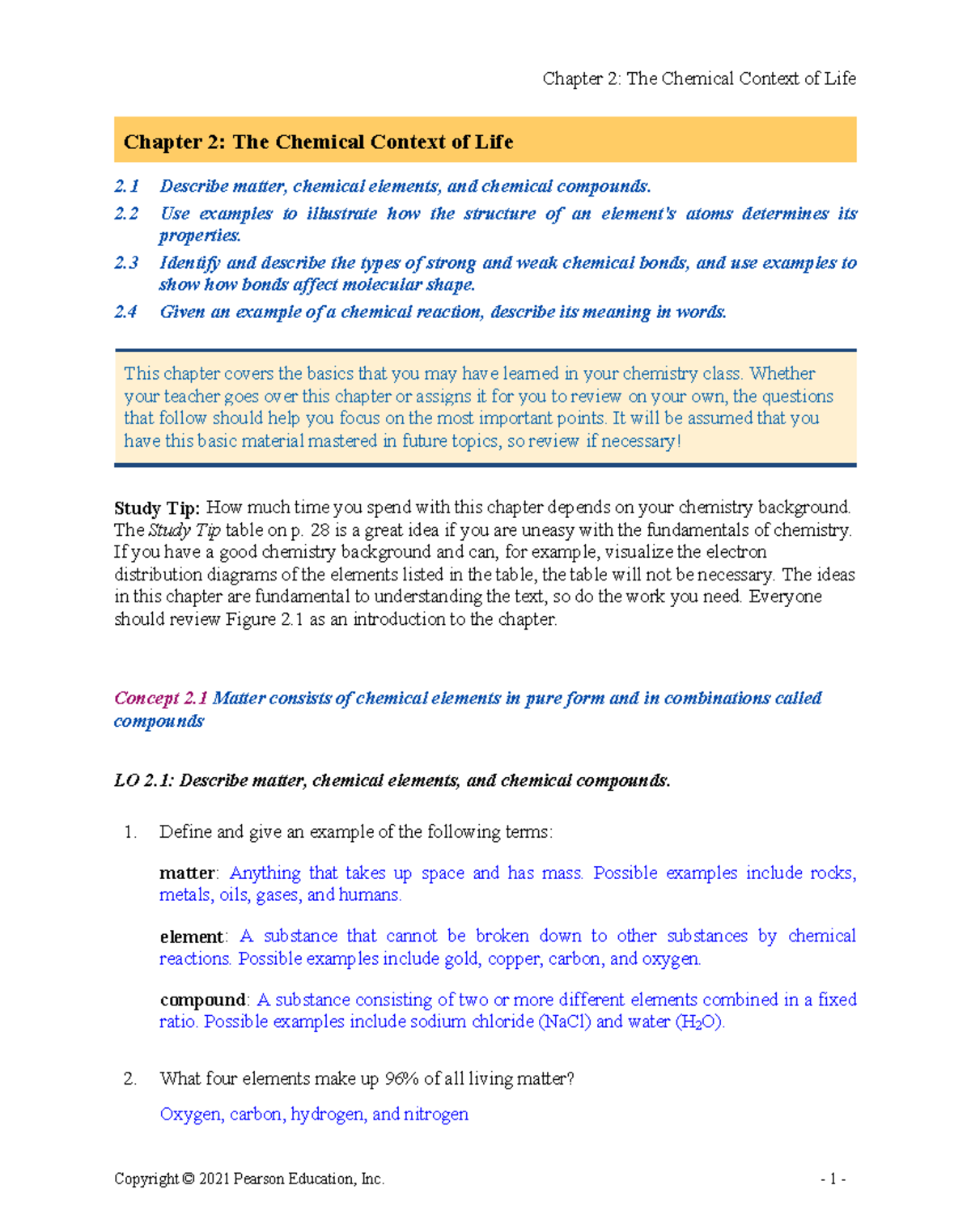 Chapter 2: The Chemical Context of Life - Active Reading Guide - Studocu