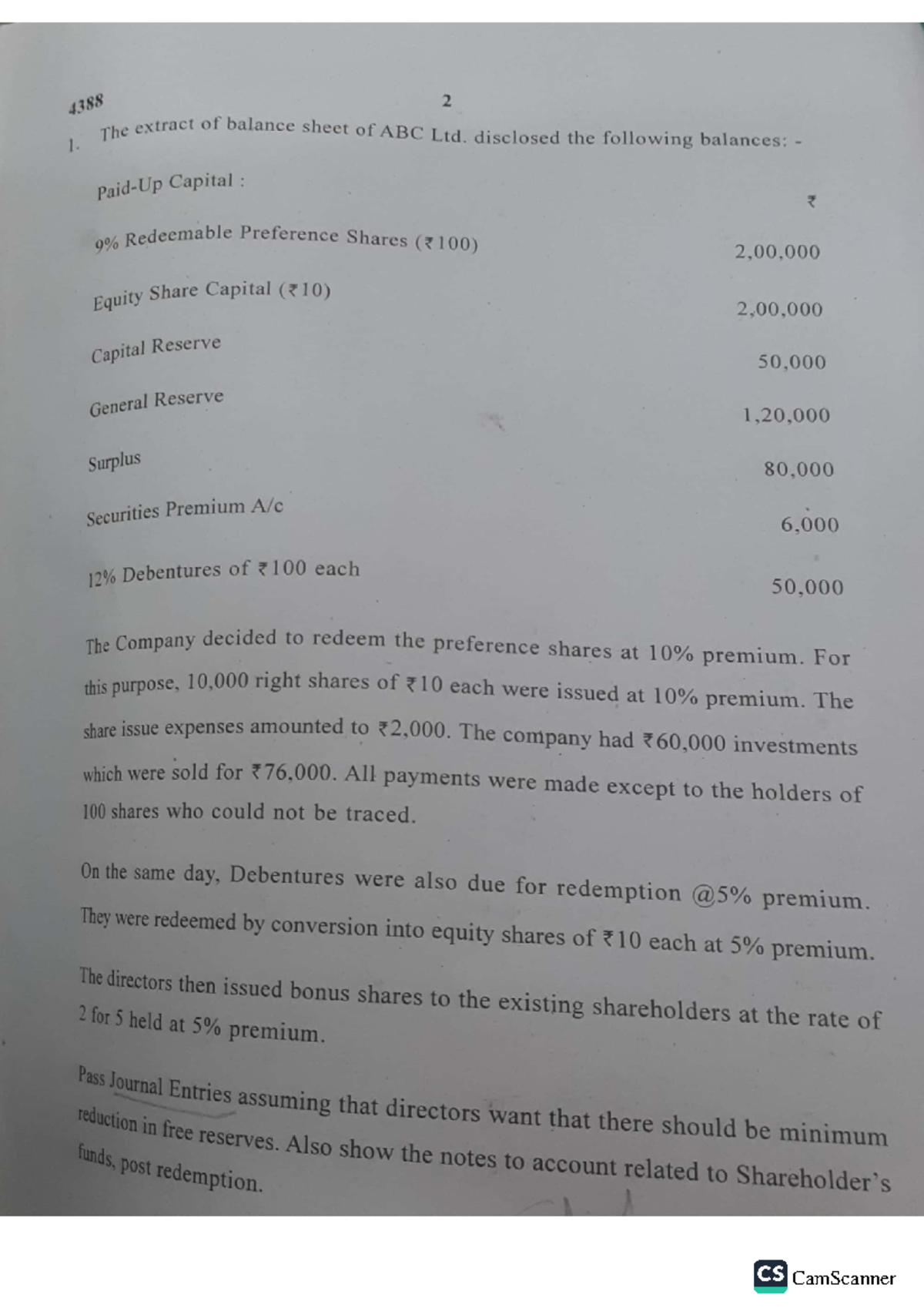 Corporate accounting previous year - 4388 2 The extract of balance ...