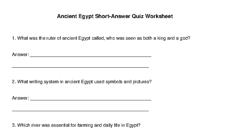 Ancient Egypt Short Answer Quiz Worksheet - Studocu
