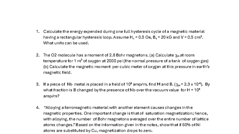 Magnetic Properties Assignment: Hysteresis, O2 Moments & Alloy Effects ...