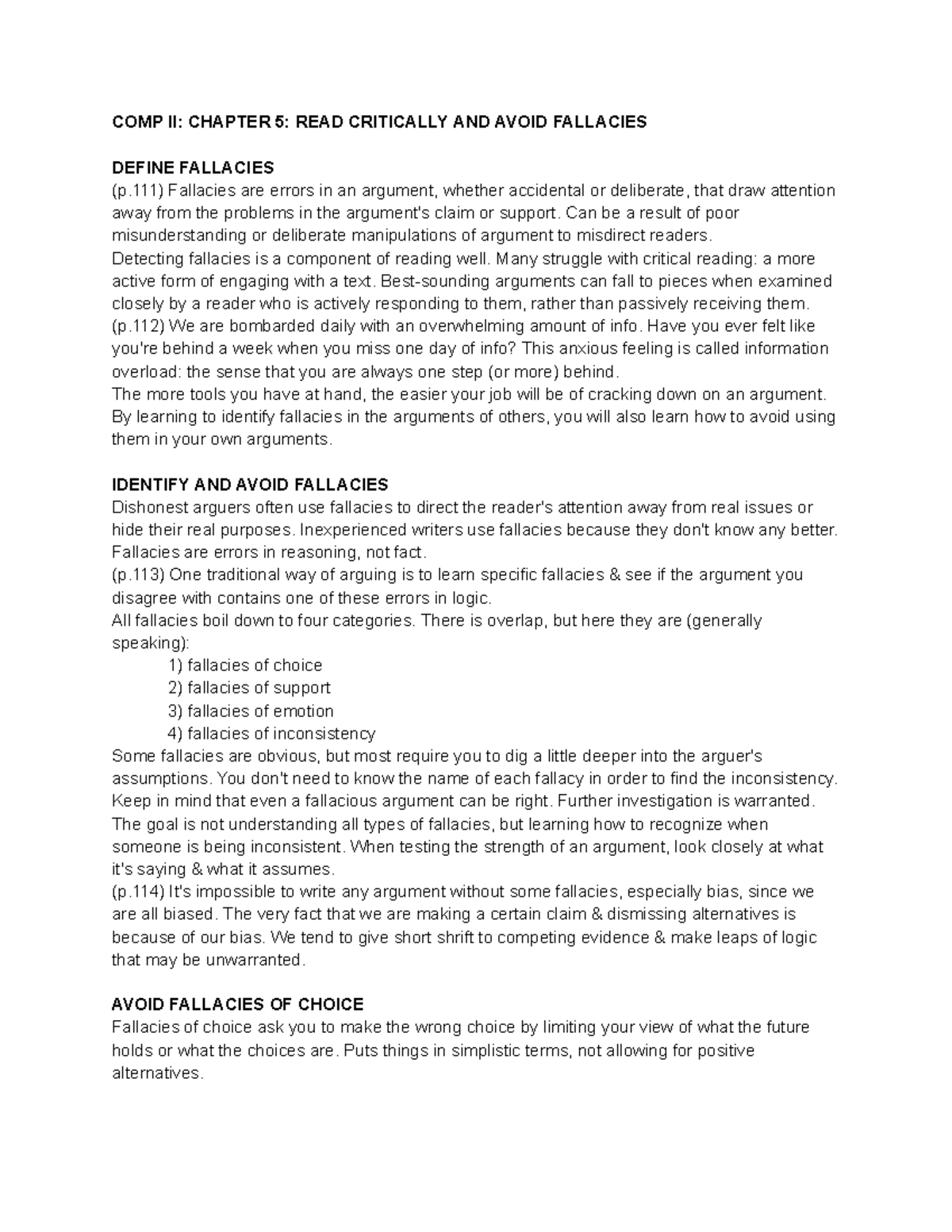COMP II Chapter 5: Critical Reading & Fallacies to Avoid - Studocu