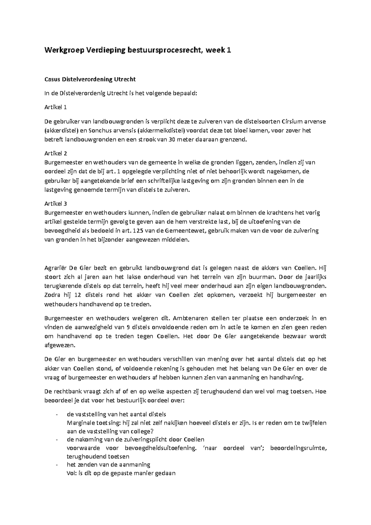 Verdieping Bestuursprocesrecht Werkgroep Week 1: Casus en Toetsing ...