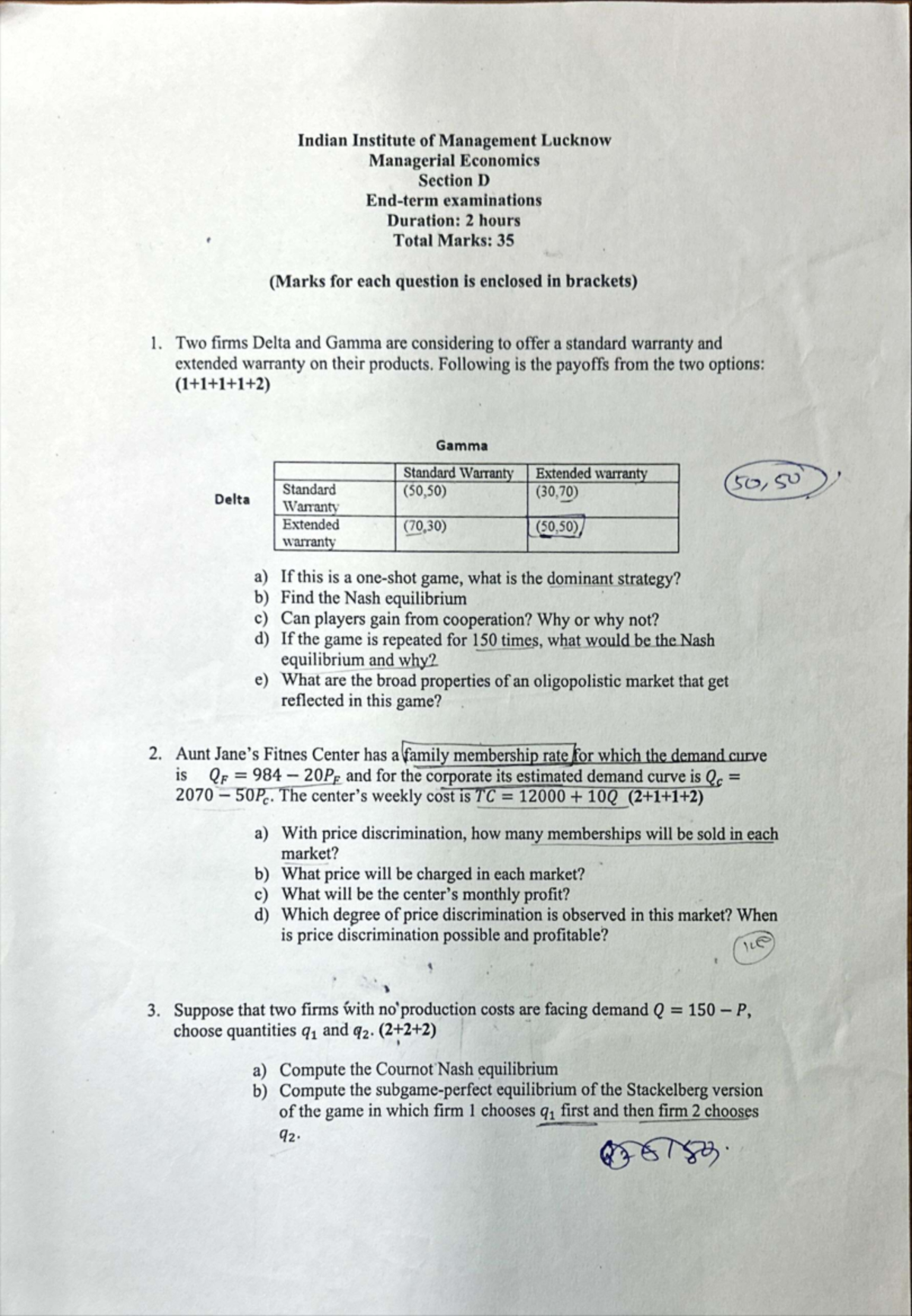 End Term Exam Paper - ME1: Managerial Economics Analysis - Studocu