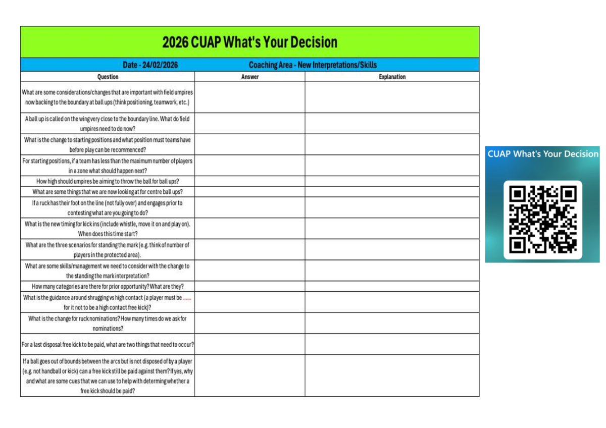 2026 CUAP Coaching Area: Key Decisions for Umpires - Studocu