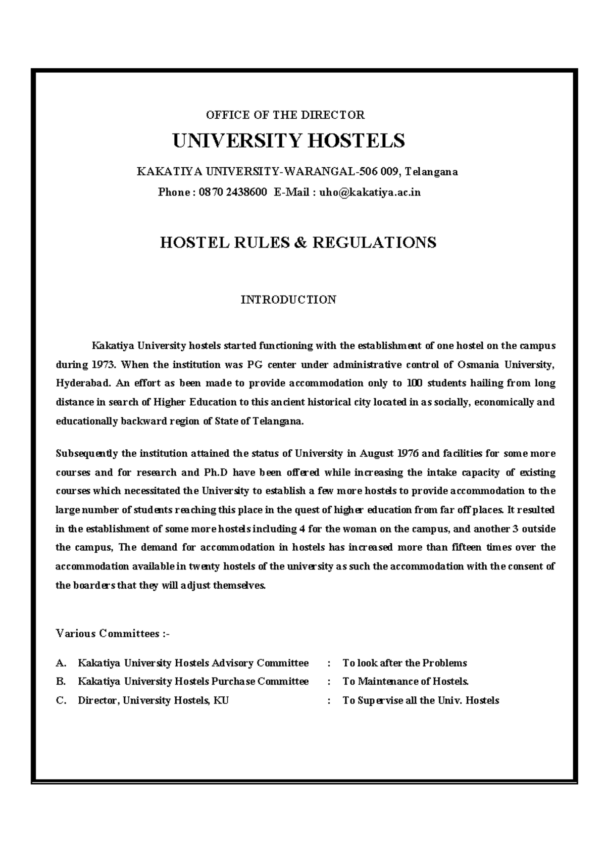 Kakatiya University Hostel Rules & Regulations Overview 009 - Studocu