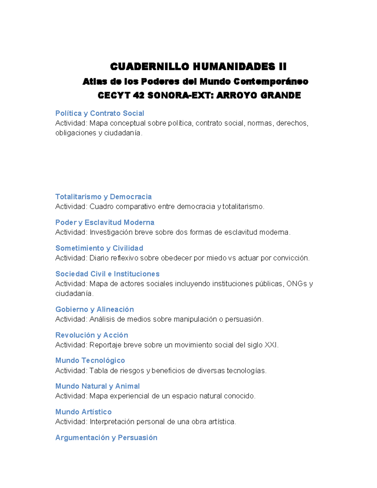 CUADERNILLO HUMANIDADES II: Atlas de Poderes y Contrato Social CECYT 42 ...