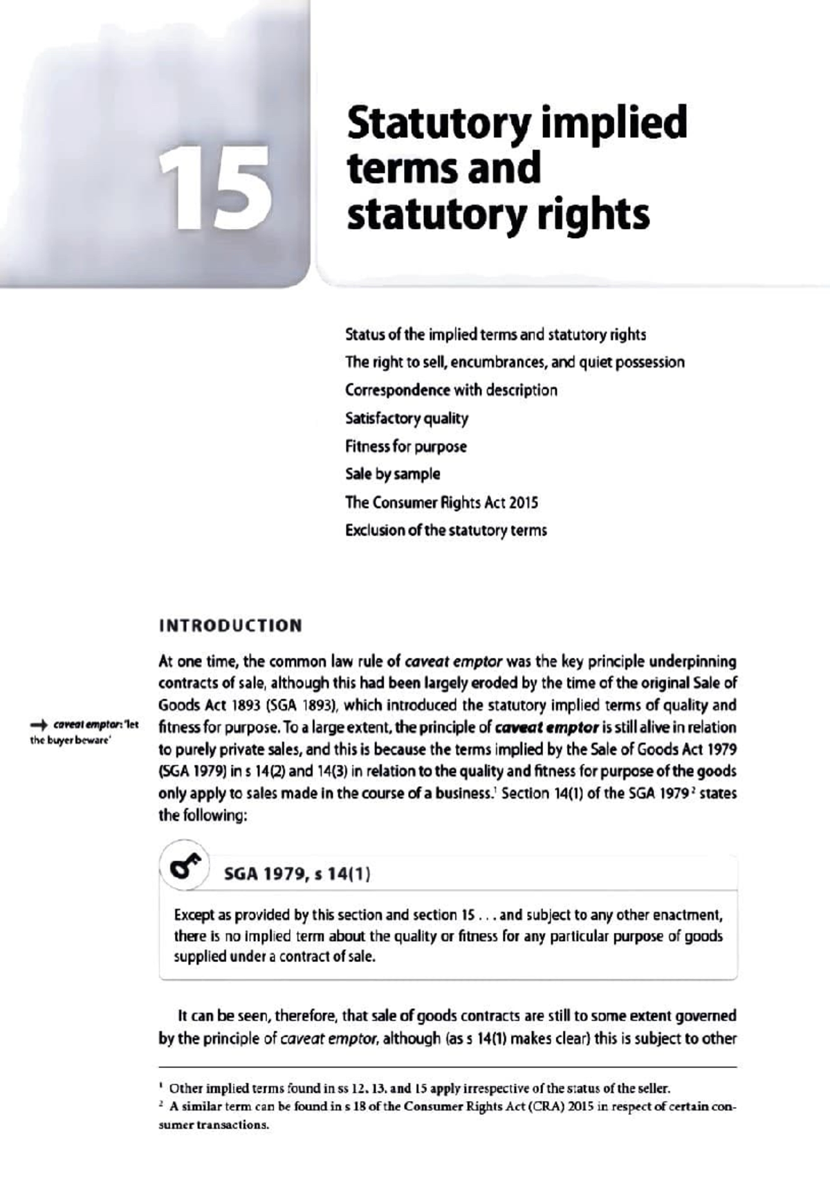 Statutory Implied Terms & Rights: SGA 1979 & CRA 2015 Overview - Studocu