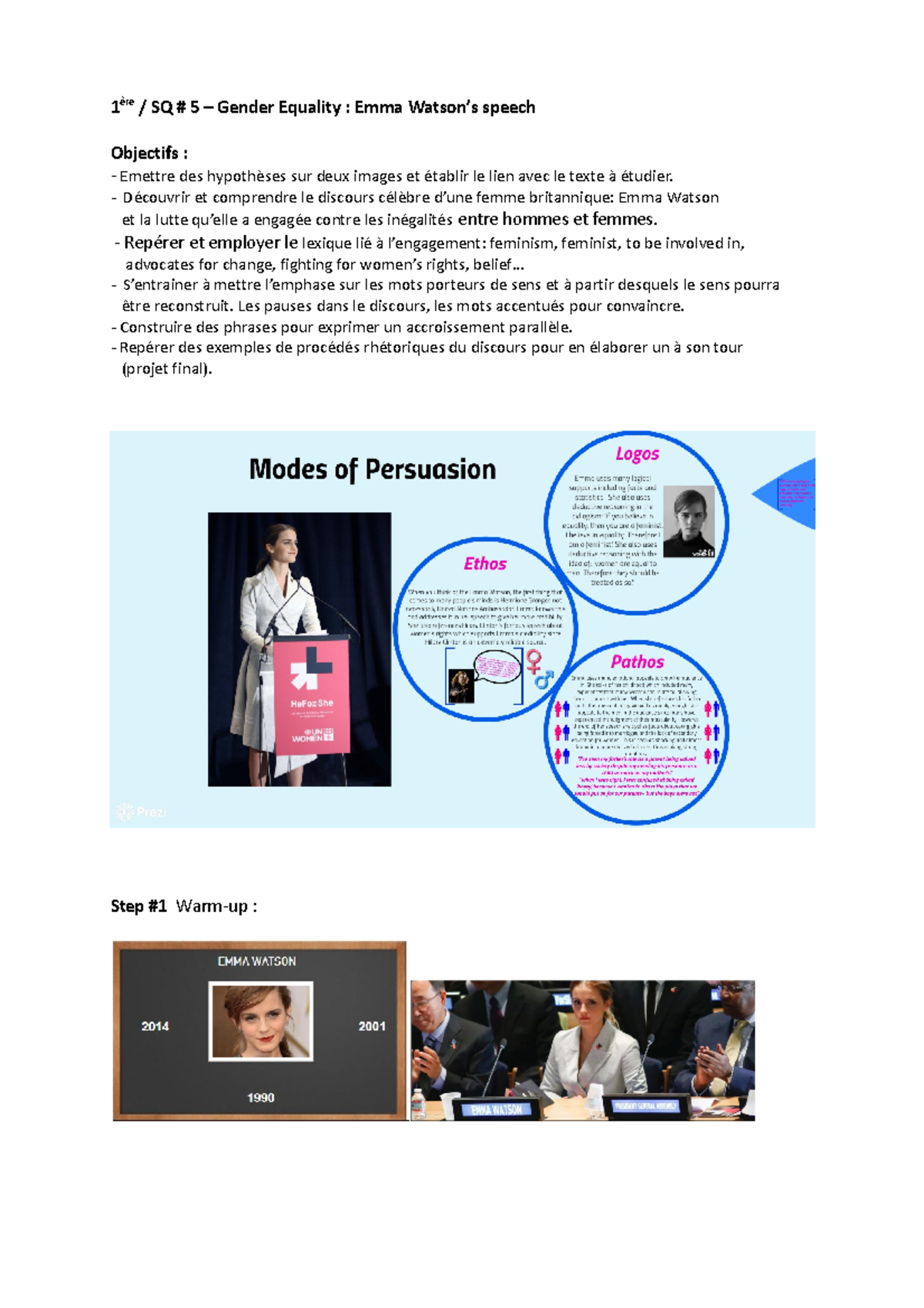 1ère Gender Equality in Emma Watson's UN Speech: Analysis & Quiz - Studocu
